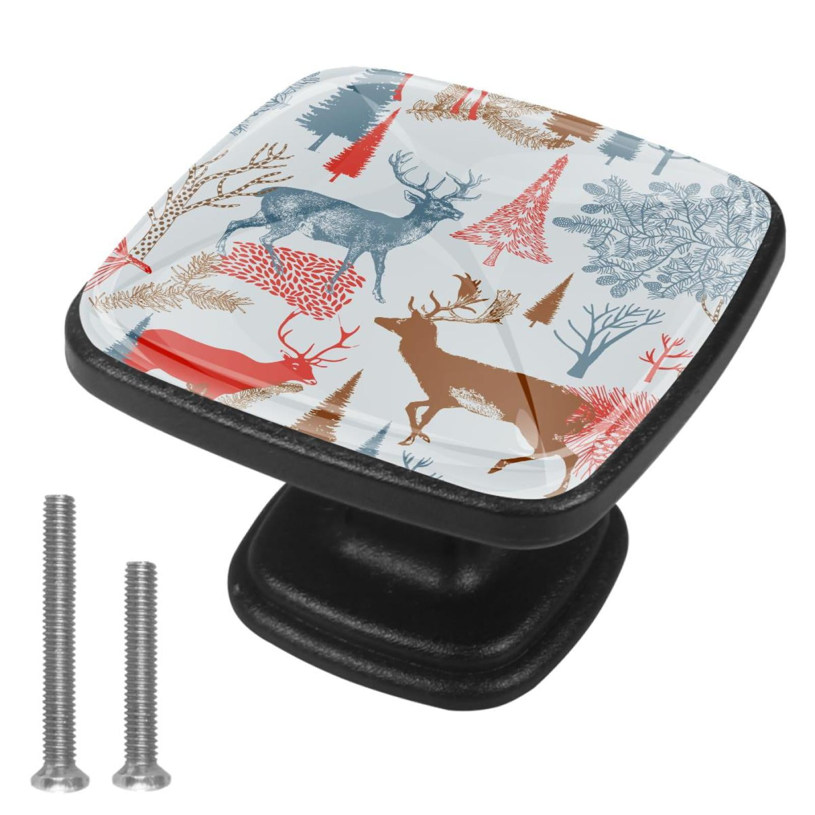 4 Pcs Cabinet Handle Drawer Pulls Forest Deer Knobs with Screws Square ...