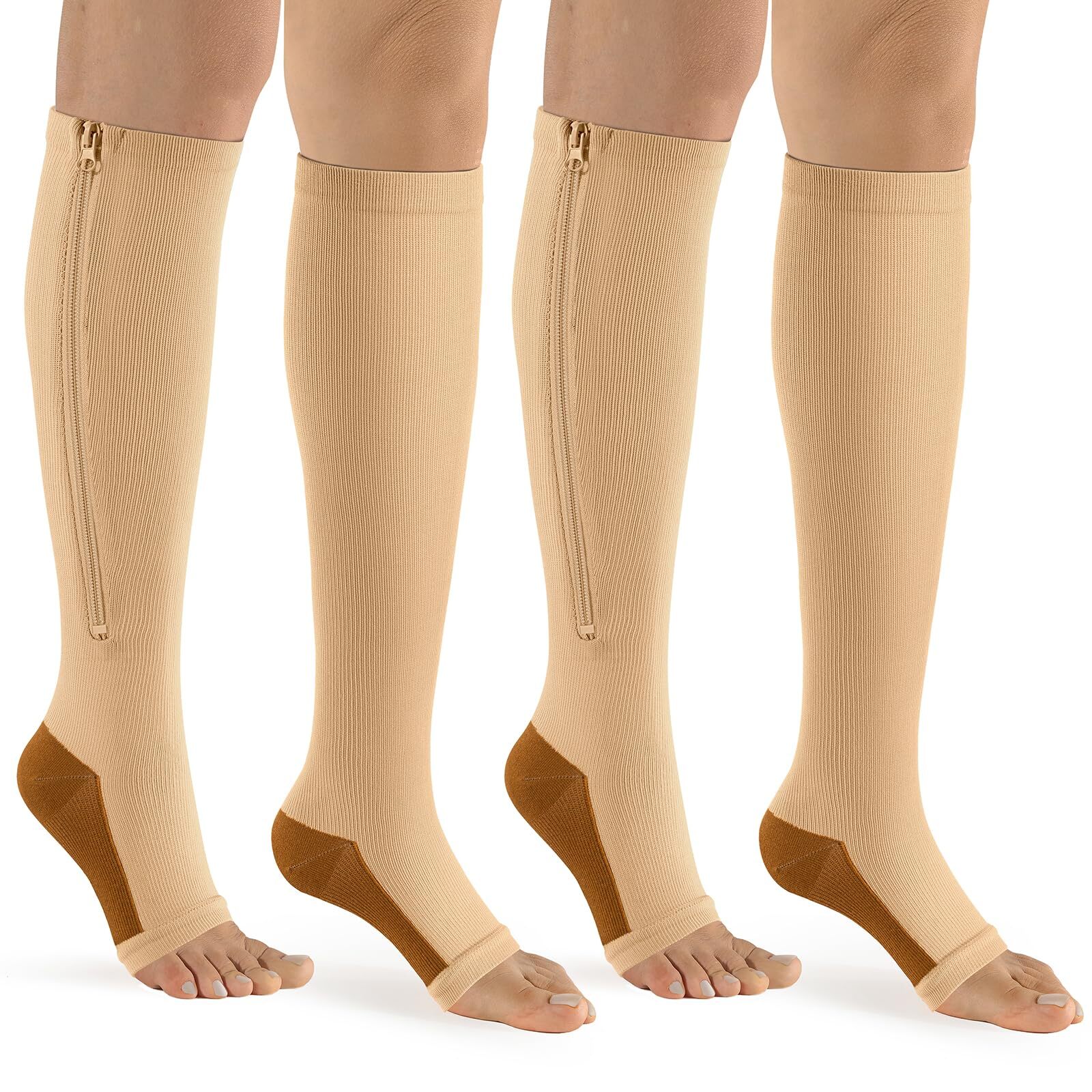 2 Pairs Open Toe Zipper Copper Compression Socks for Women & Men ...