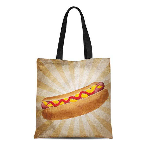 POGLIP Canvas Tote Bag Red Hotdog Realistic Hot Dog Mustard Summer ...