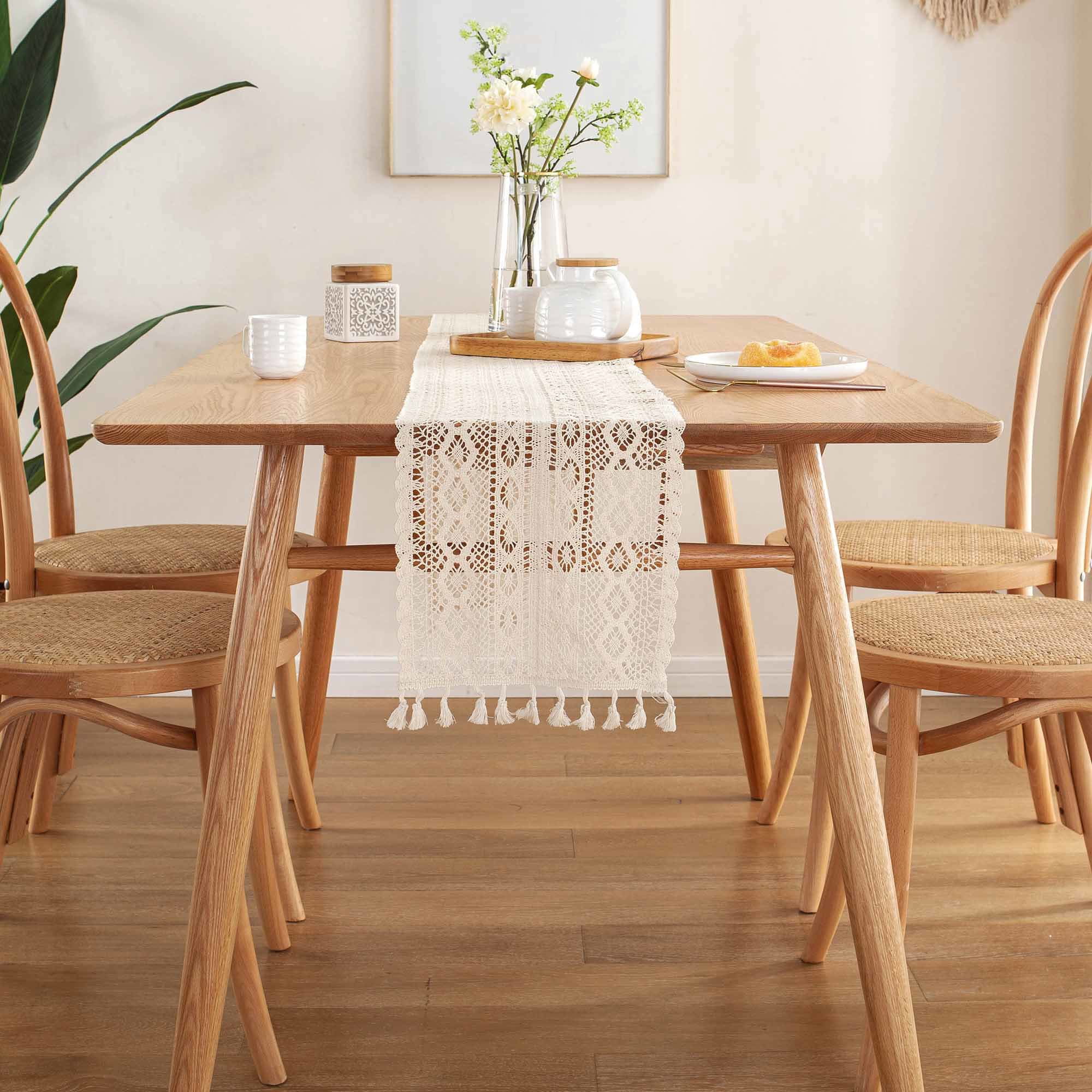 Hotian Macrame Knit Fall Table Runner with Tassel for Kitchen Dining ...