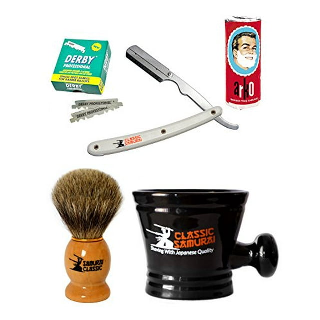 Classic Samurai Men's Shaving Set Straight Razor, 100 Derby Single ...