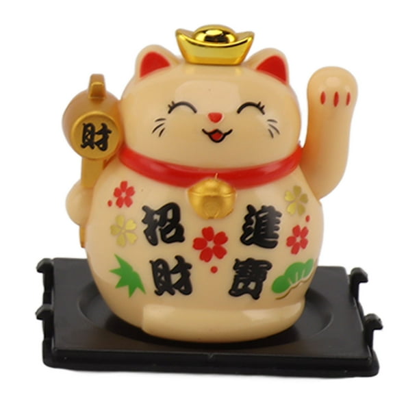Lucky Cat Ornament, 2 Inch Solar Panel Sensing Waving Arm Cat Statue ...