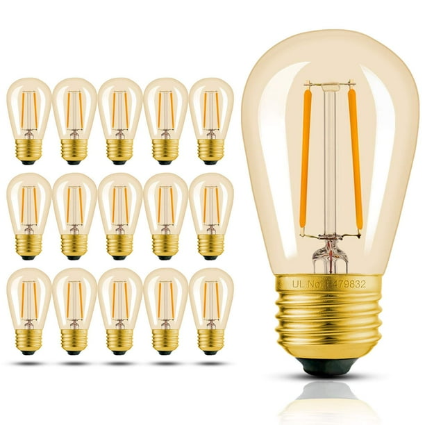 Hizashi 15 Pack 2W Dimmable LED S14 2200K Warm Filament Bulbs Medium ...