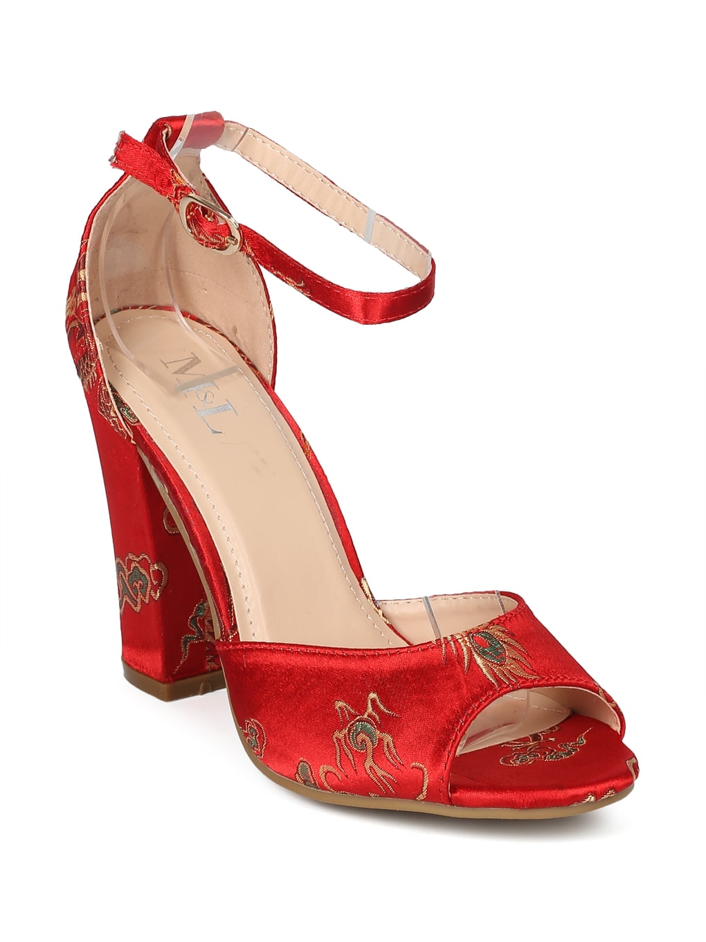 New Women Brocade Dragon and Phoenix Block Heel Ankle Strap Sandal ...
