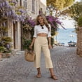 Capris for Women Cotton Linen High Waisted Pants Dressy Casual Solid ...