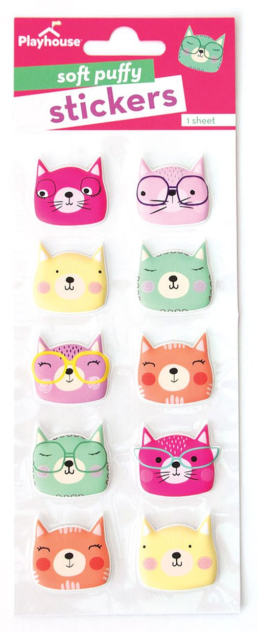Playhouse Curious Kitties Soft Puffy 10-piece Sticker Sheet - Walmart.com