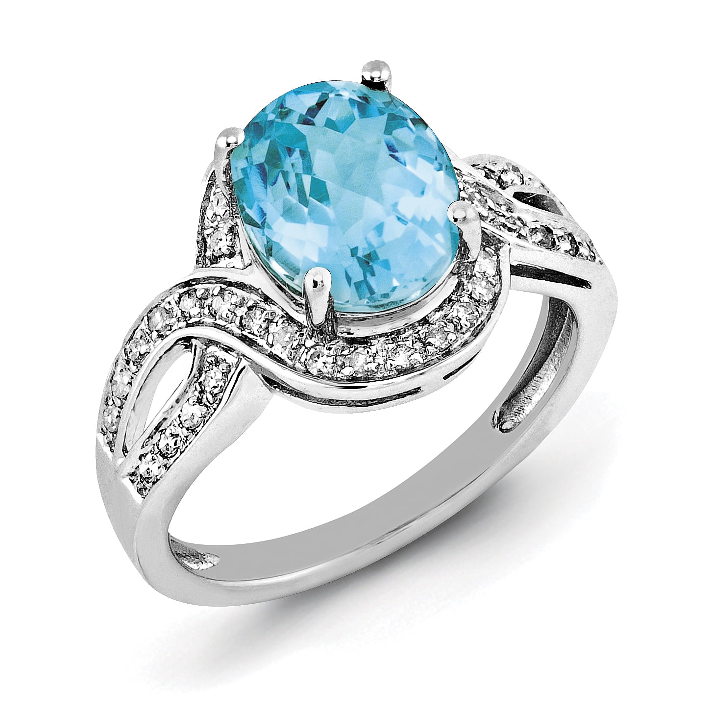 Sterling Silver Diamond & Light Swiss Blue Topaz Ring. Gem Wt- 3.25ct ...