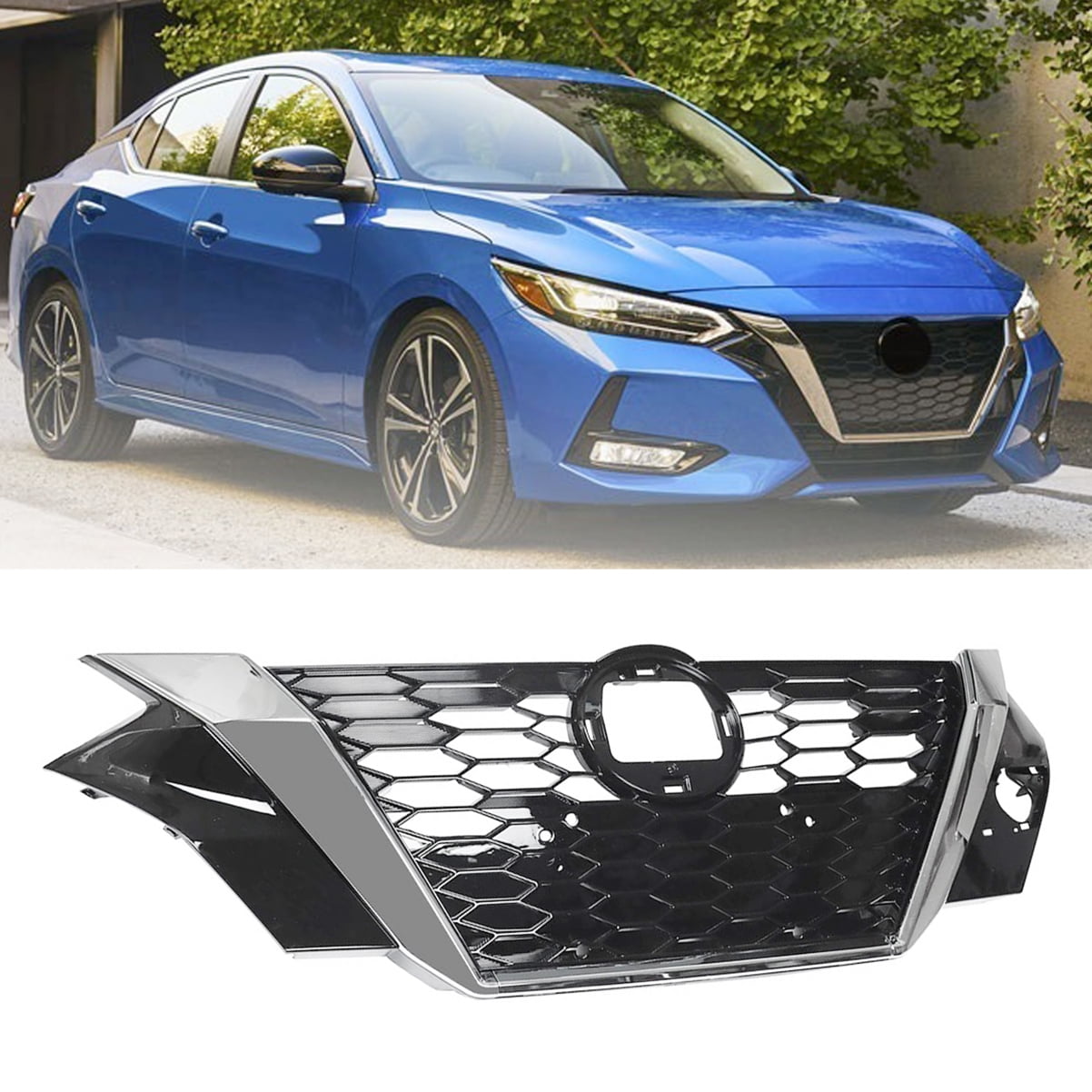 Front Upper Grill Chrome & Black Grille Fit for Nissan Sentra (2020 ...
