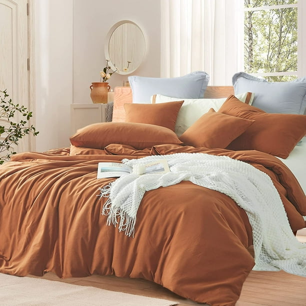 Burnt Orange Duvet Cover Set Full Size 100% Washed Cotton Caramel ...