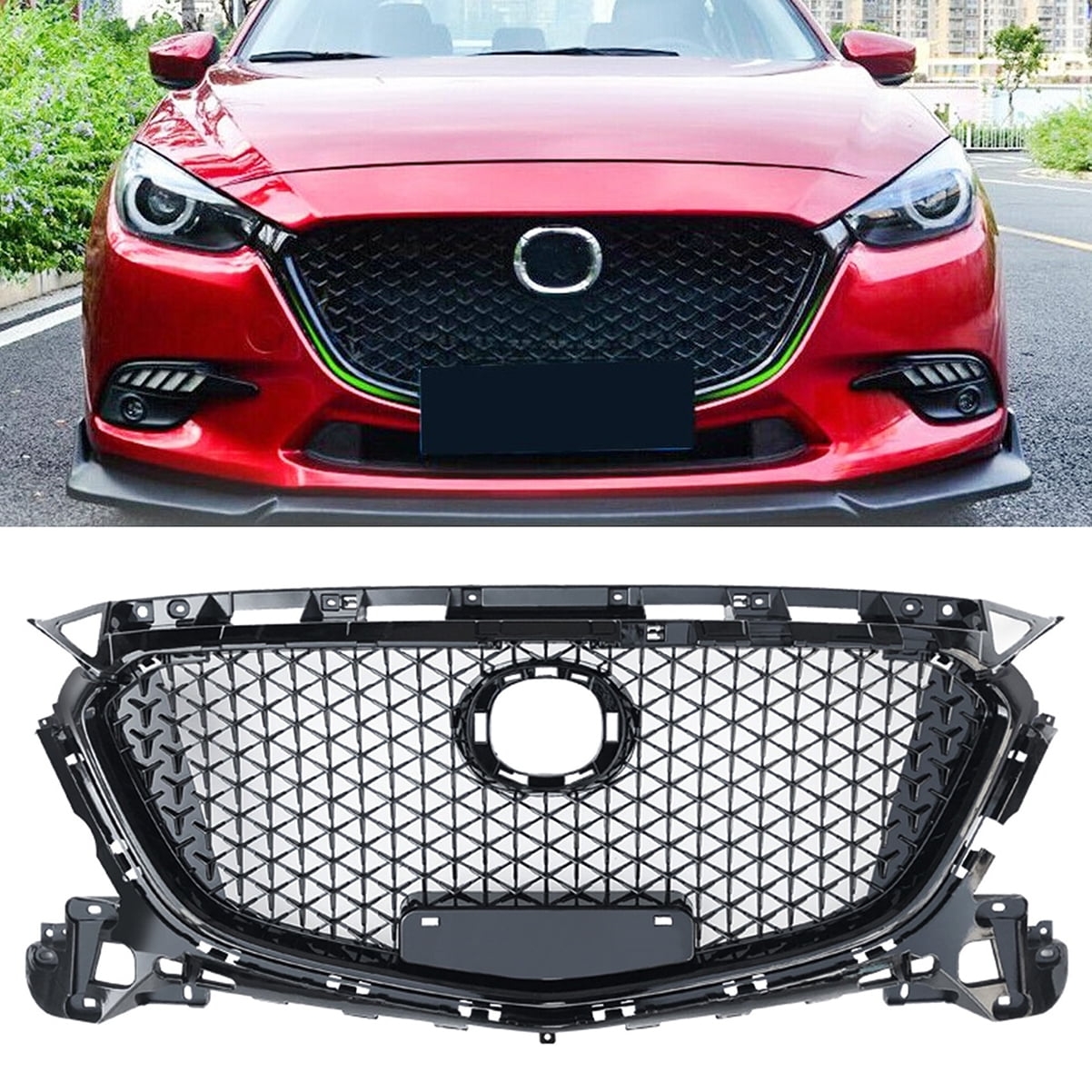 Front Grille Glossy Black Grill Fit for Mazda 3 Axela (2017-2018 ...