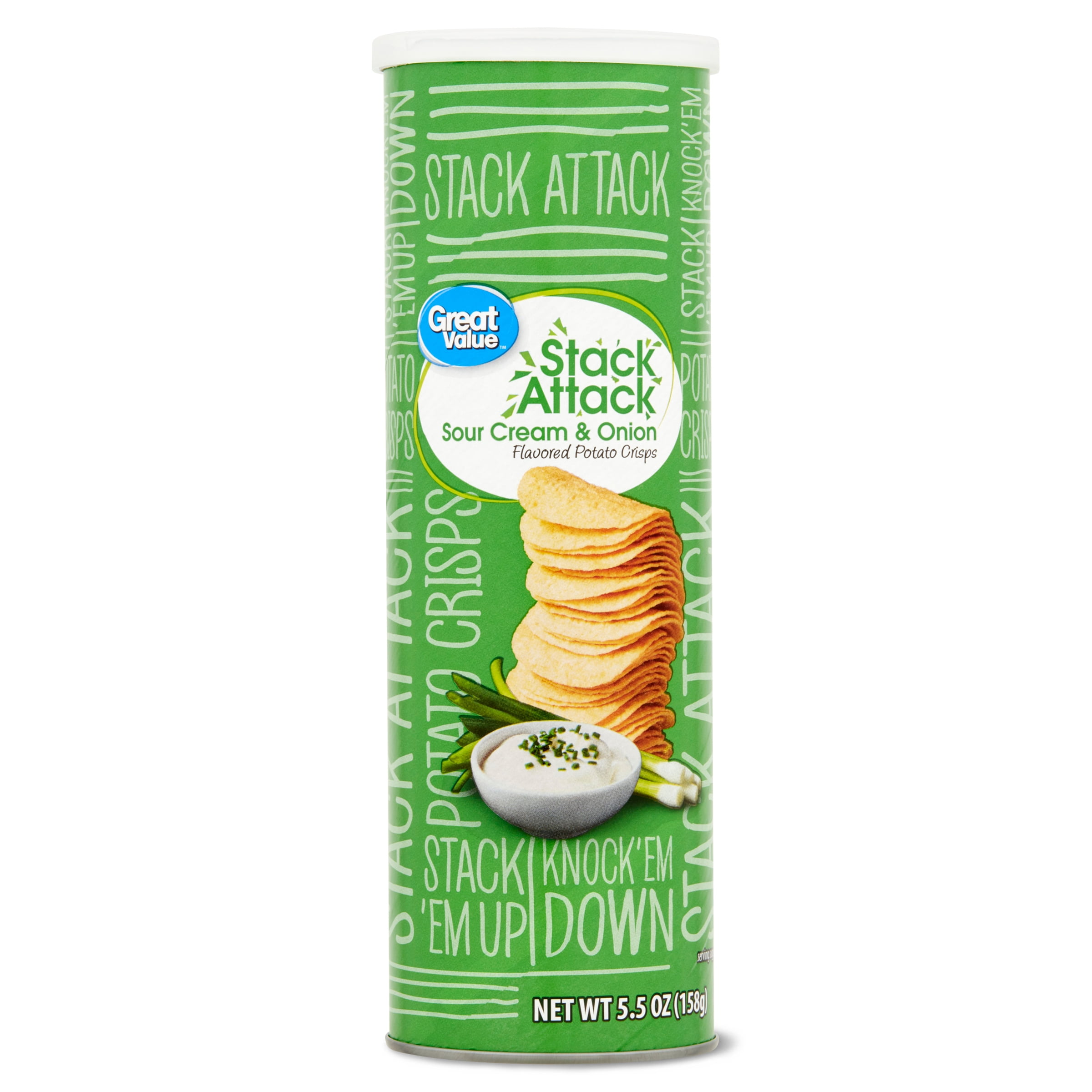 Great Value Stack Attack Sour Cream & Onion Potato Crisps, 5.5 oz ...