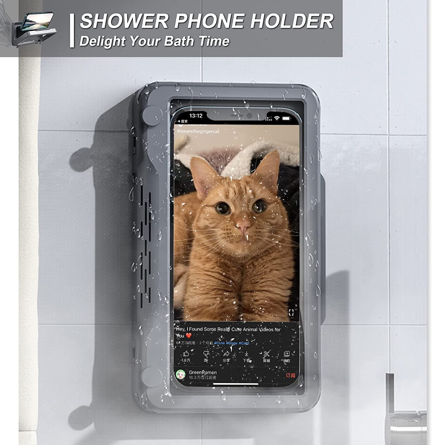 Buy Waterproof Wall Mount Shower Phone Holder Case, Rotatable ...