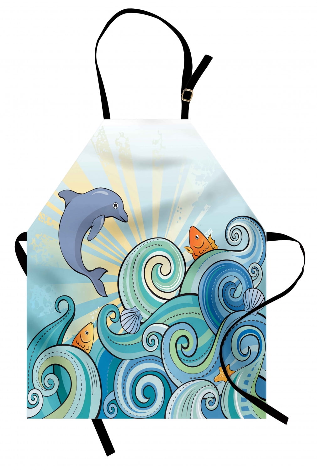 Sea Animals Apron Cartoon Dolphin Fish Starfish Shells in Ocean Marine ...