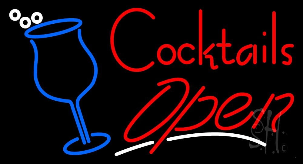 Cocktails With Two Glasses Open LED Neon Sign 13 x 24 - inches, Clear ...