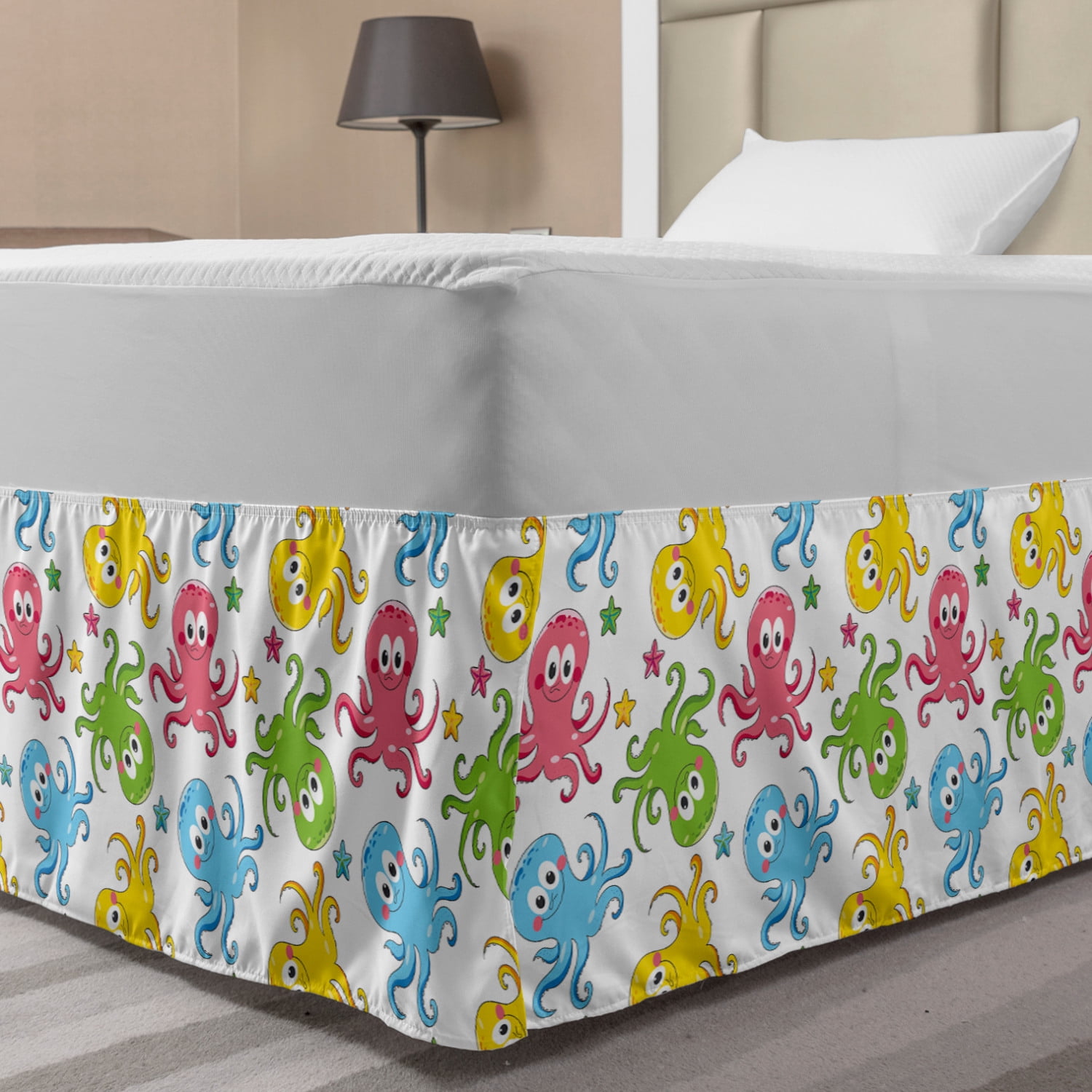 Octopus Bed Skirt, Cheerful Chipper Animals in the Ocean with ...