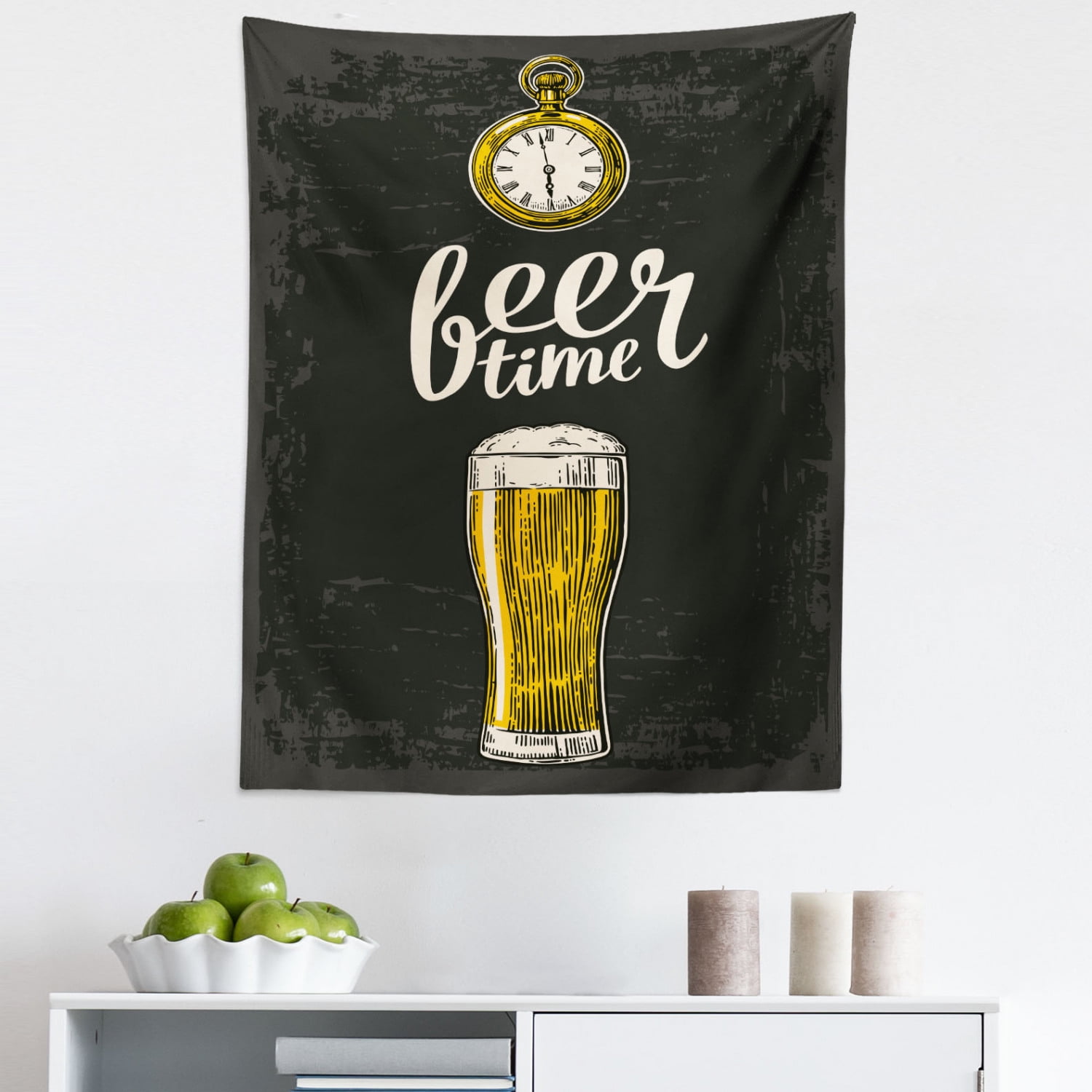 Modern Tapestry, Beer Time Typography with Glass and Old Antique ...