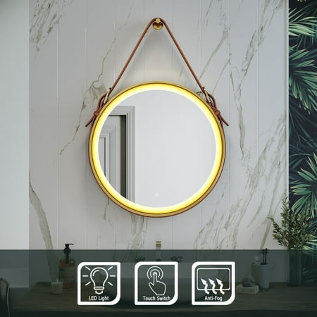 ELEGANT 600 x 600 mm Bathroom LED Round Mirror Wall Mounted Gold Frame ...