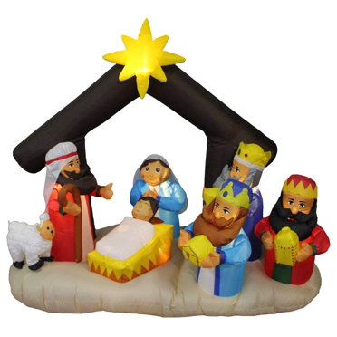 iTopRoad 6FT Inflatable Nativity Garden Jesus Family Decoration with 8 ...