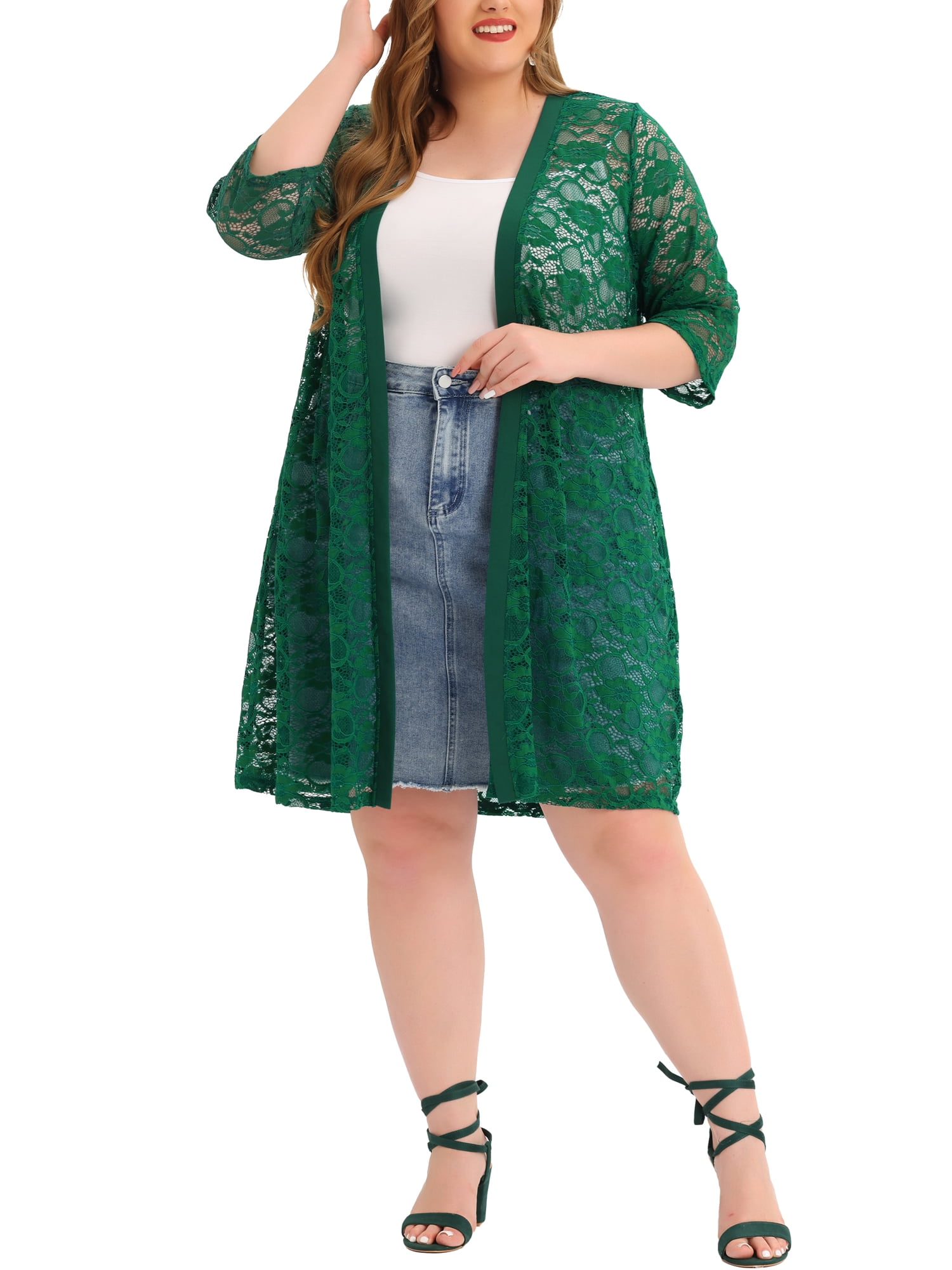 Agnes Orinda Women's Plus Size Fall Open Front Lace Hollow Out Midi ...