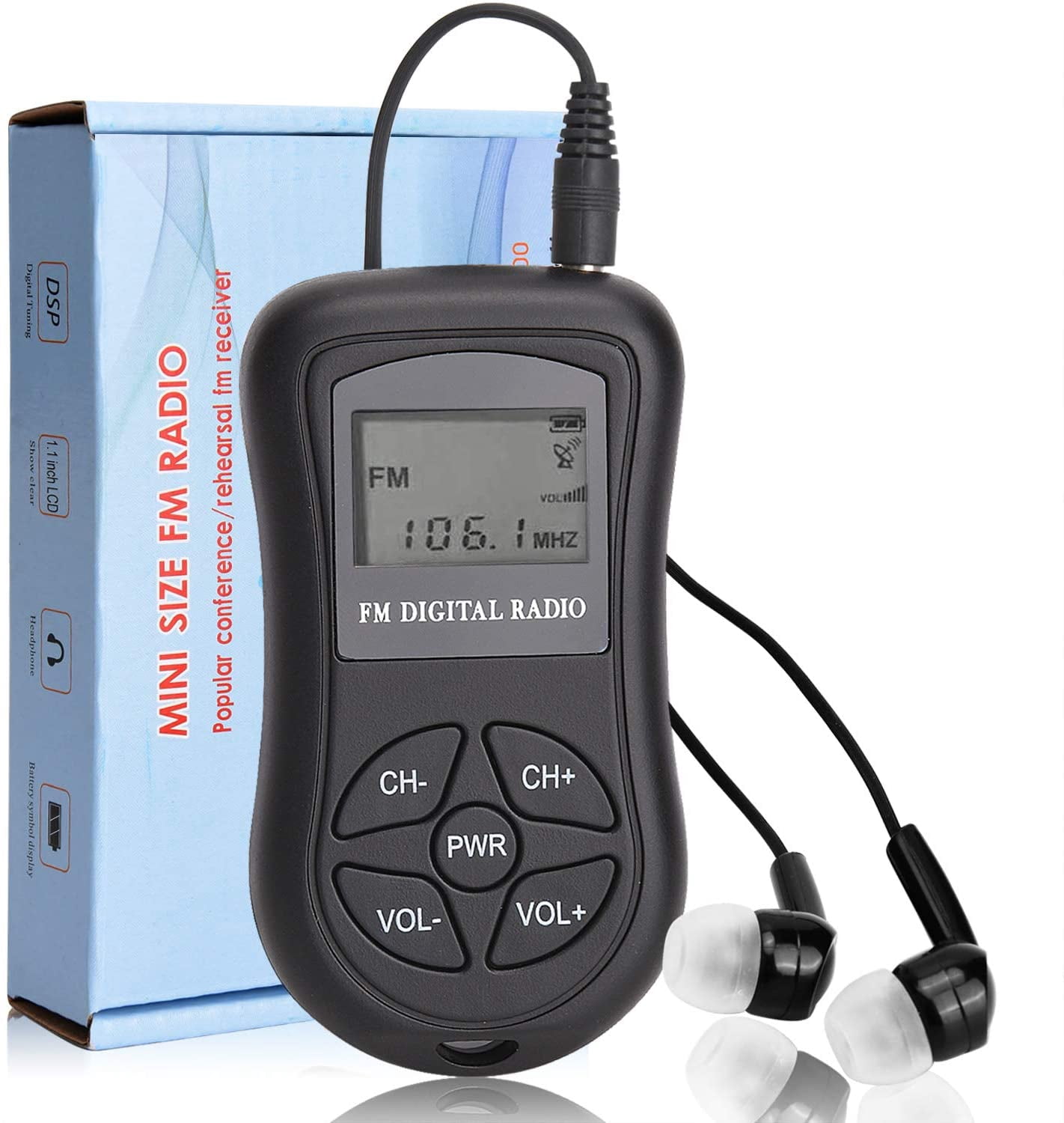 Facmogu Mini Portable FM Radio, Stereo LCD Digital Display Tuning ...