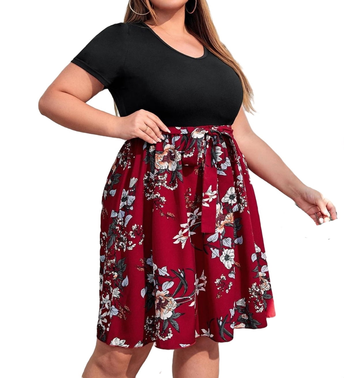 Womens Plus Size Dresses Casual Floral V neck A Line Multicolor 1XL ...