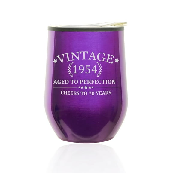 Stemless Wine Tumbler Glass With Lid Cheers To 70 Years Vintage 1954 ...