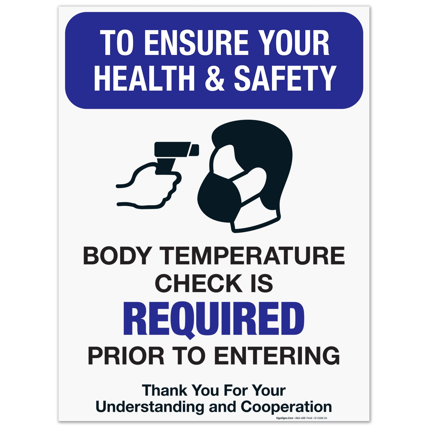 Body Temperature Check Required Sign, Social Distancing Sign, 18x24 ...