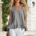 V Neck Crinkled Textured Ruffle Hem Flowy A Line Tank Top Solid Loose ...