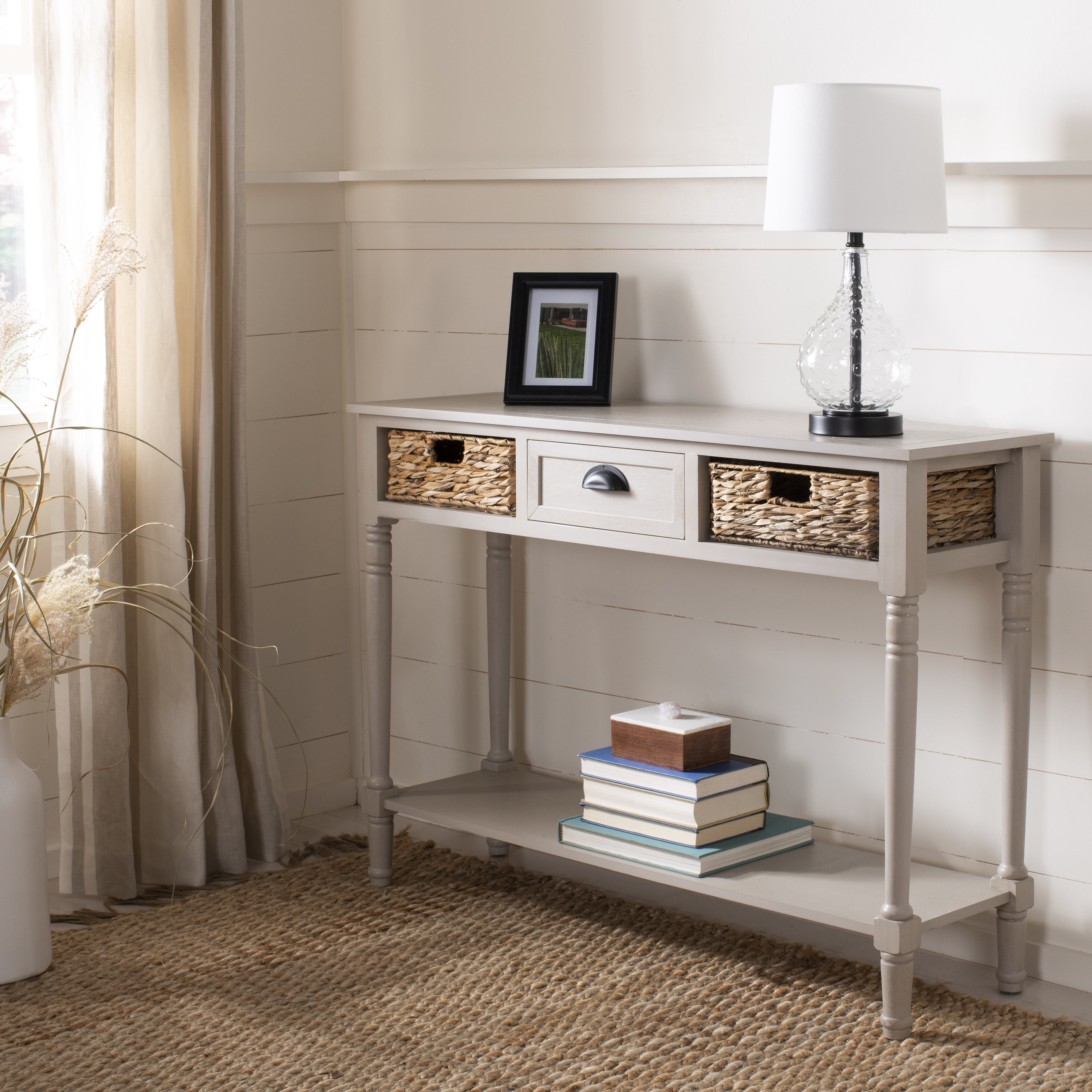 Safavieh Christa Contemporary Console Table Drawer and Two Baskets ...