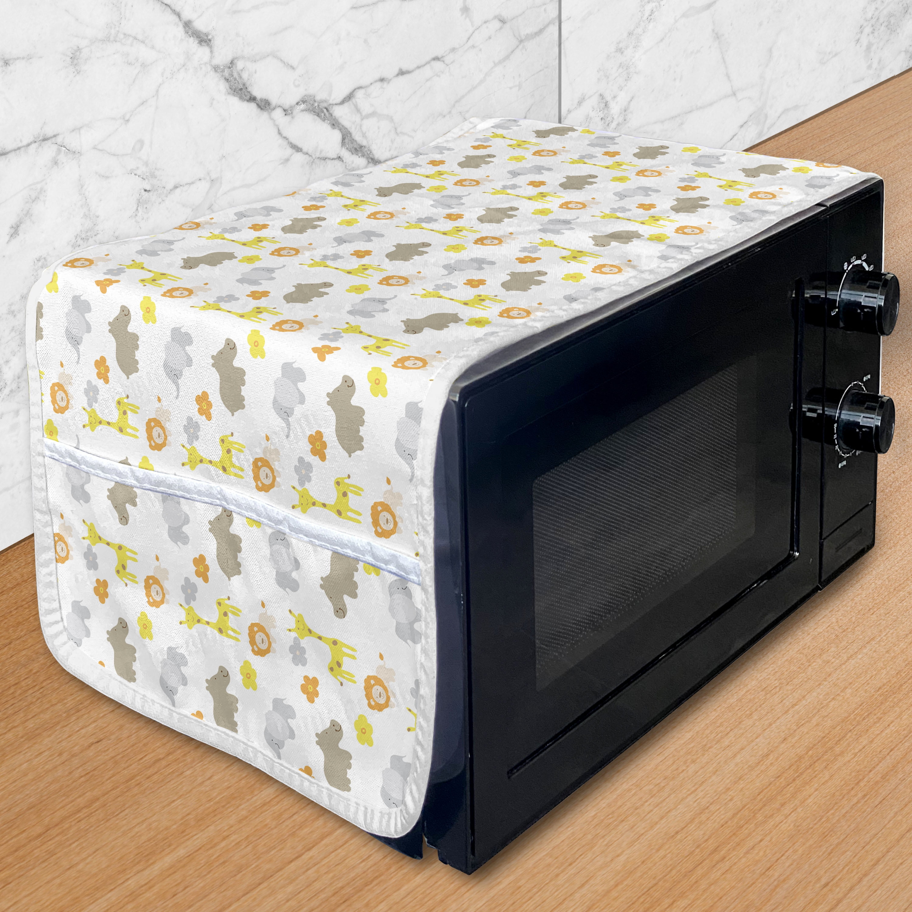 Cartoon Microwave Oven Cover, Jungle Animals Elephants Lions Giraffes ...