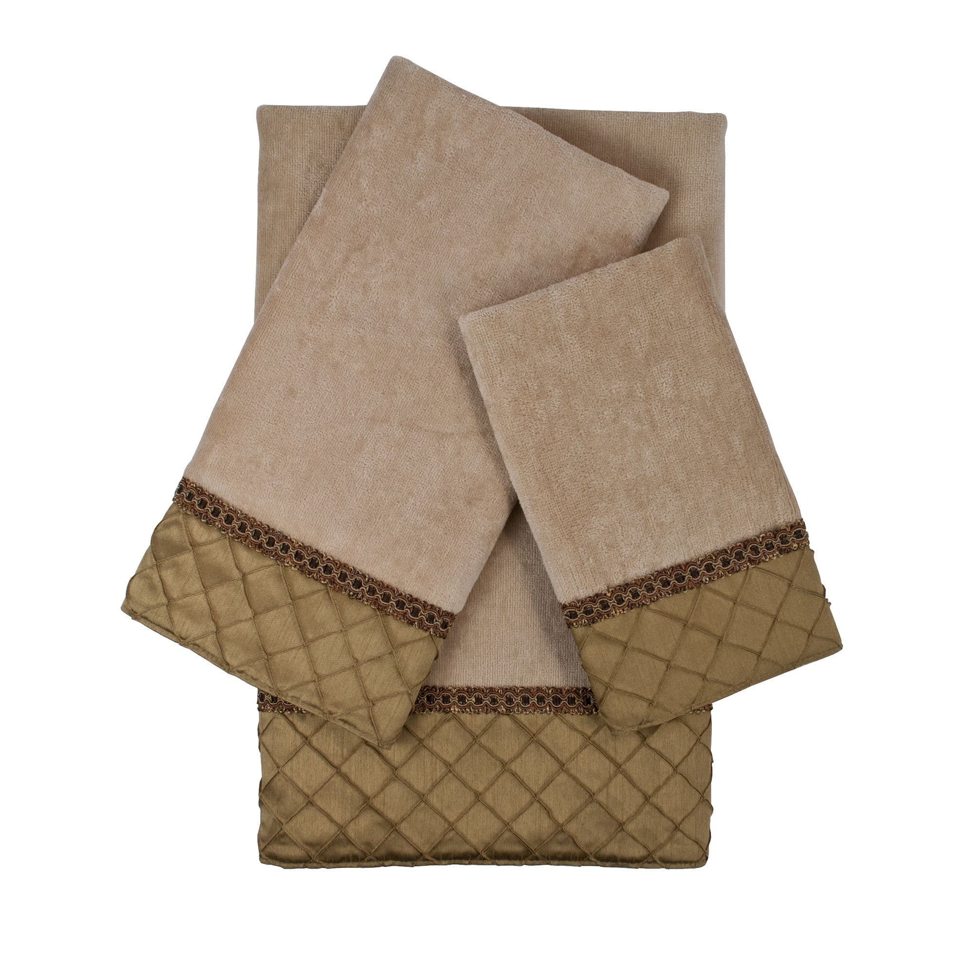 Sherry Kline Pleated Diamond Royal Gold 3-piece Embellished Towel Set ...