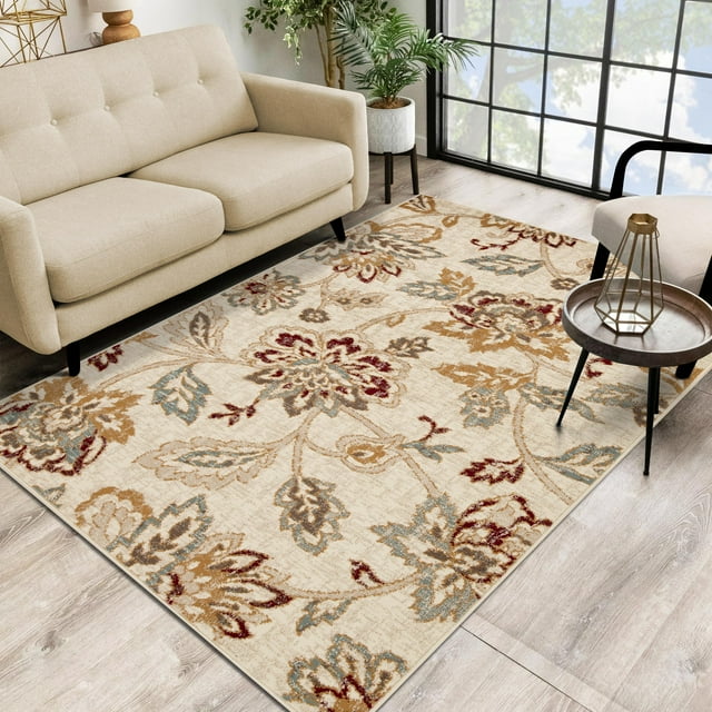 Floral Botanical Jacobean Area Rug or Runner, 7' x 9', Stone - Walmart.com