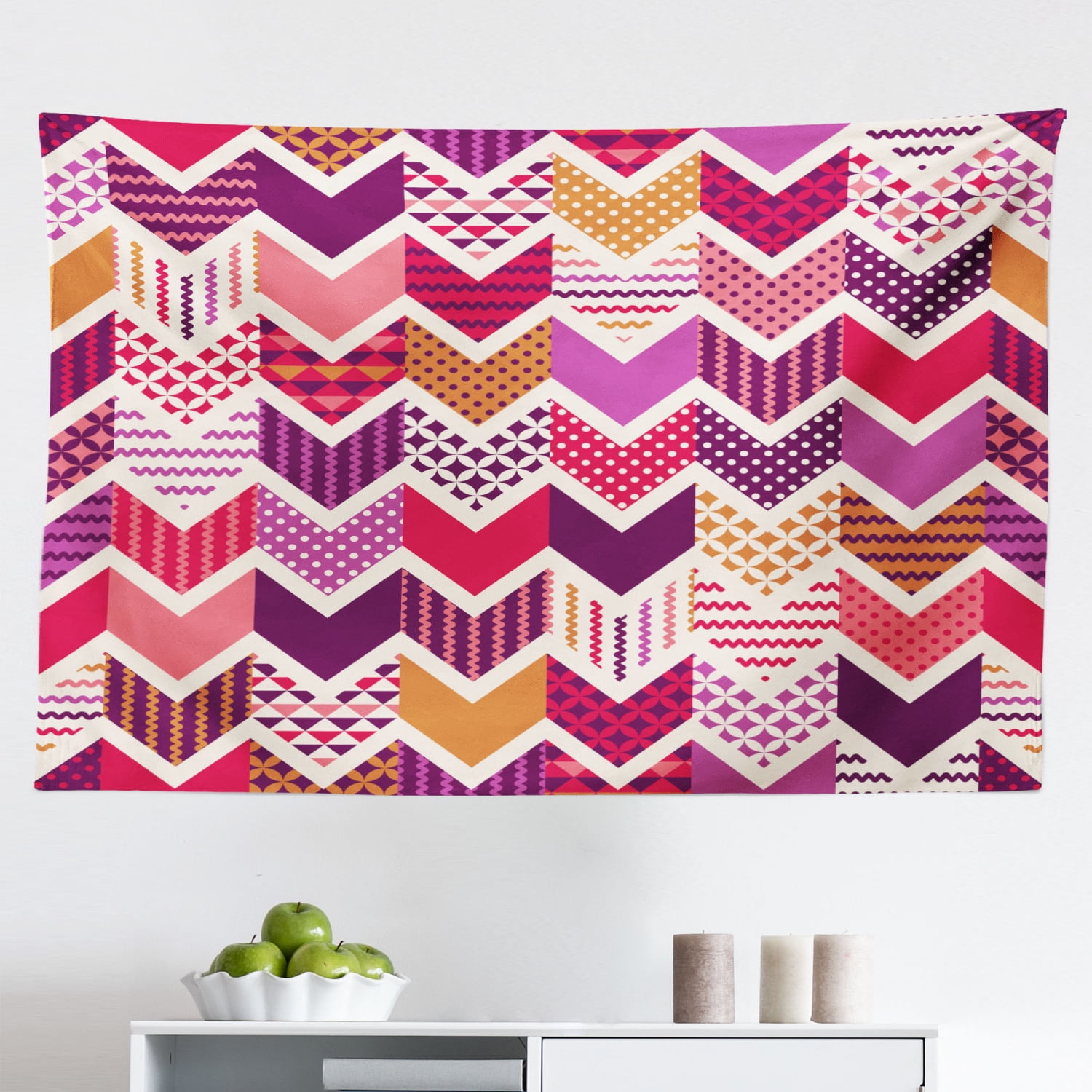 Chevron Tapestry, Zigzag Colorful Chevron Ornament Motifs Symmetry ...
