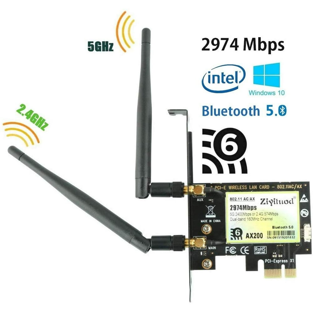 AX200 WiFi 6 Card, AX2974Mbps Wireless Adapter, 802.11ax PCIe WiFi Card ...
