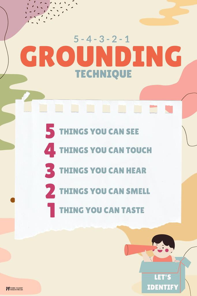 Grounding Technique for Senses Therapy Poster Mental Health Cute School ...