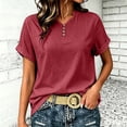 ’s Solid Button Detail Top Stylish Casual Blouse Short Sleeve Crewneck ...