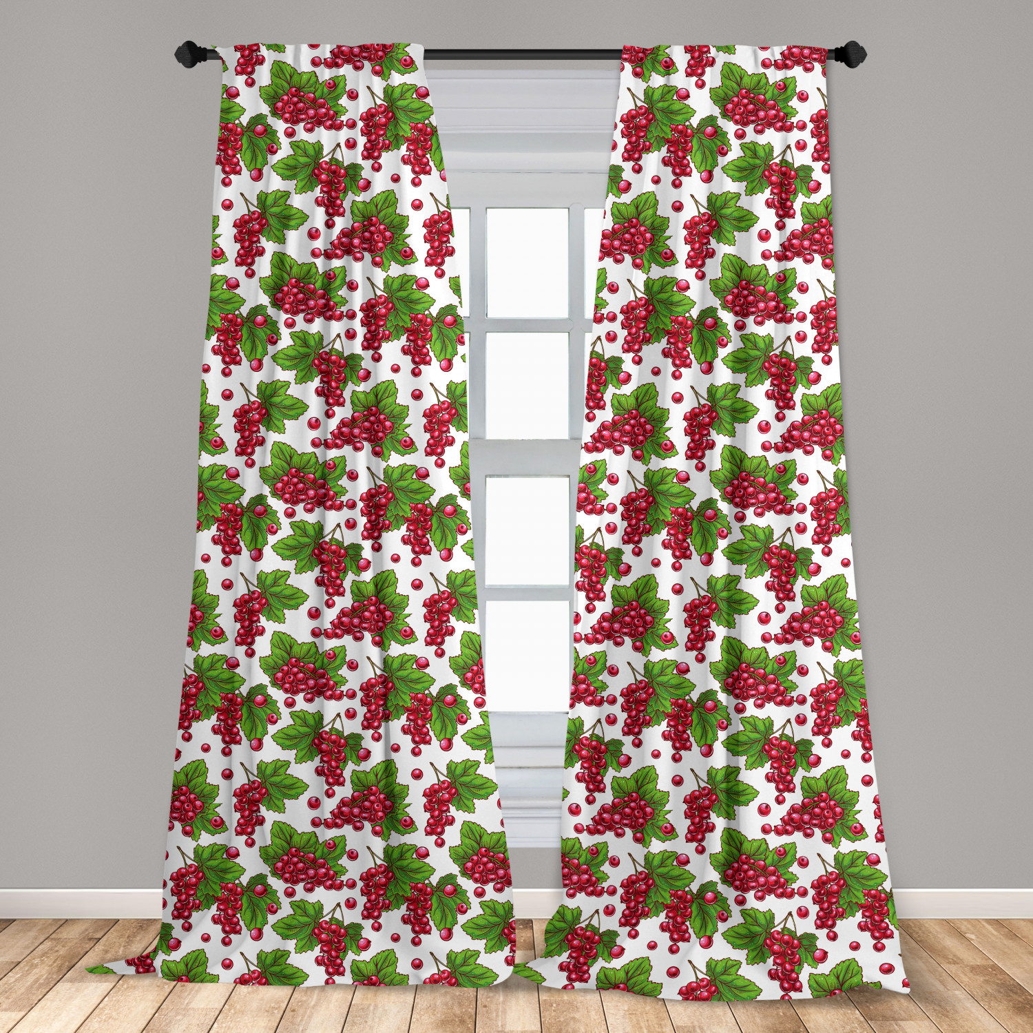 Spring Curtains 2 Panels Set, Redcurrant Branches with Leaves Grape ...