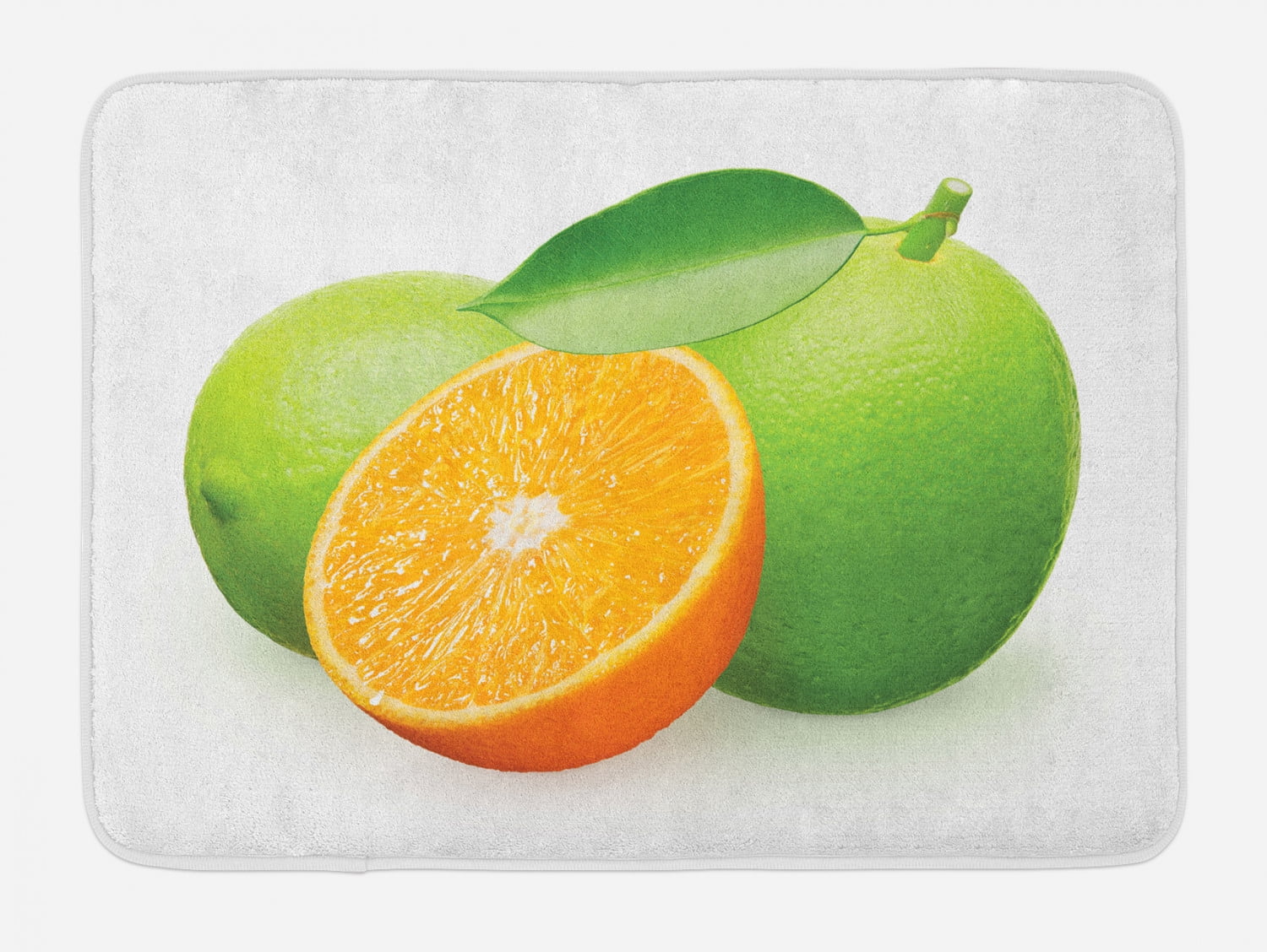 Green and Orange Bath Mat, Fresh Limes with Half Orange Winter Season ...