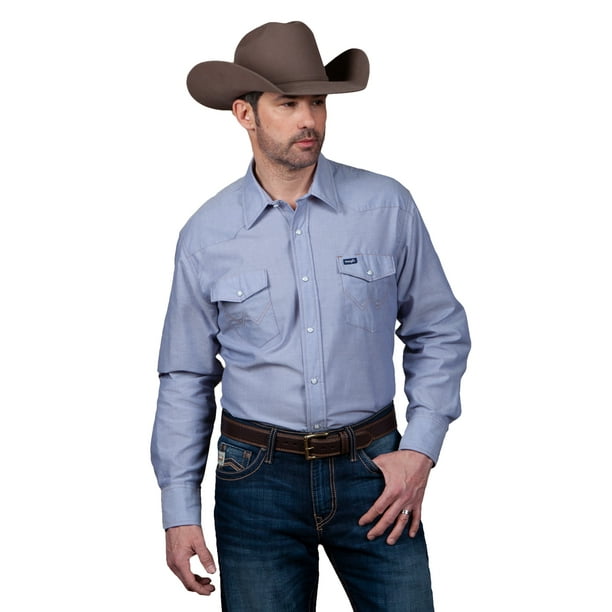 Wrangler Men's Western Long Sleeve Snap Work Shirt Washed Finish ...