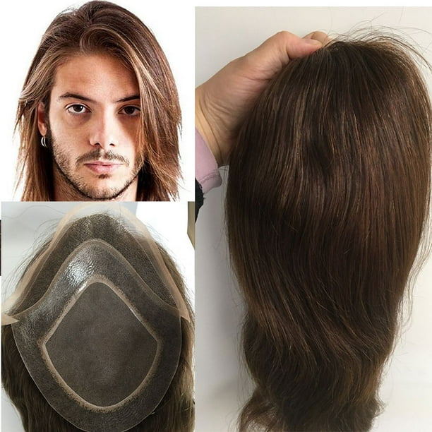 Long Human Hair Toupee for Men 12inch 10x8 Hairpieces Human Hair Mens ...