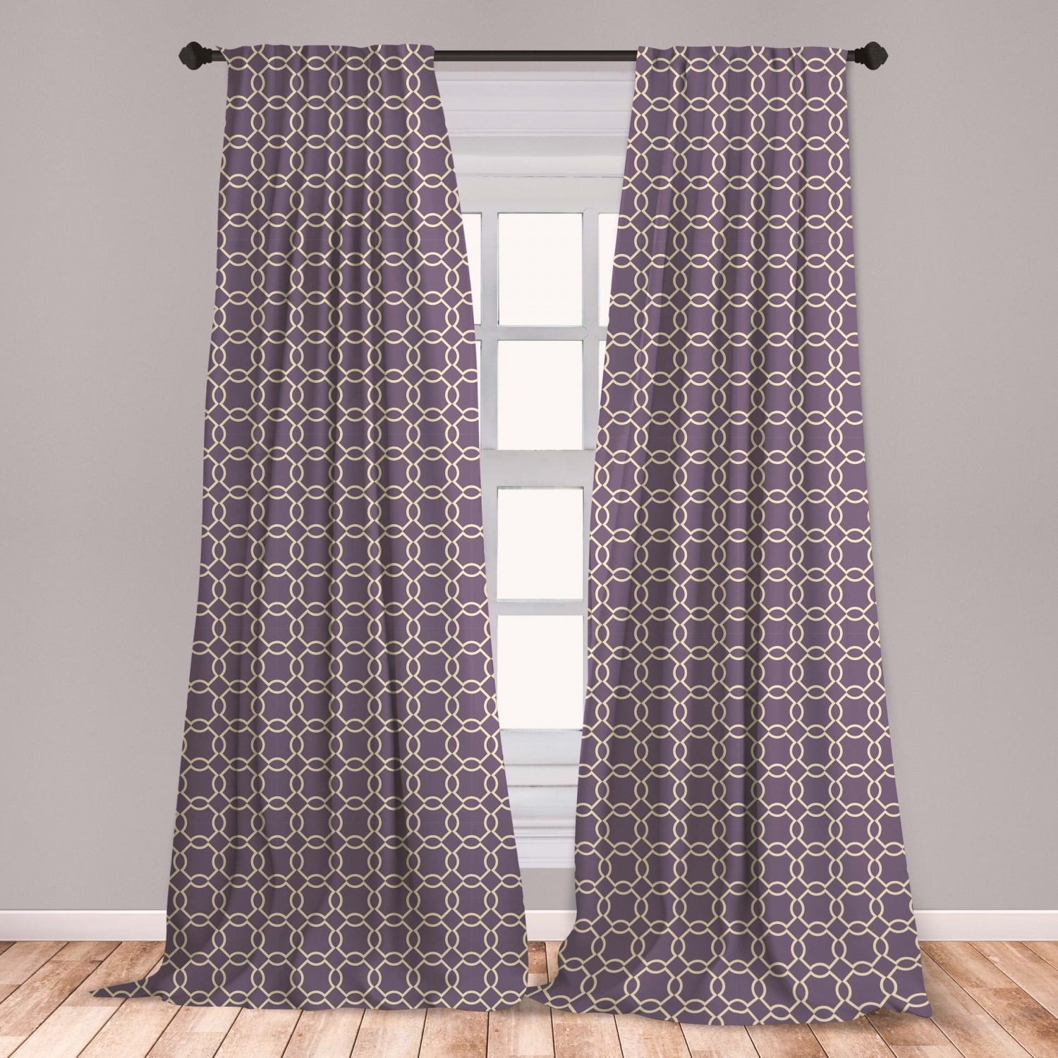 Geometric Curtains 2 Panels Set Abstract Lines With Curvy Oval Shapes