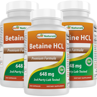 Best Naturals Betaine HCL 648 mg 250 Capsules - Walmart.com