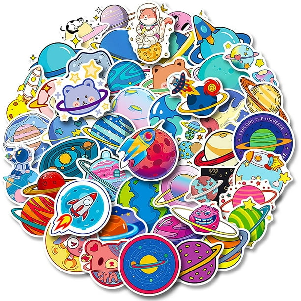 Space Stickers (50 Pcs), Cute Planet Vinyl Decal, Waterproof Sticker ...