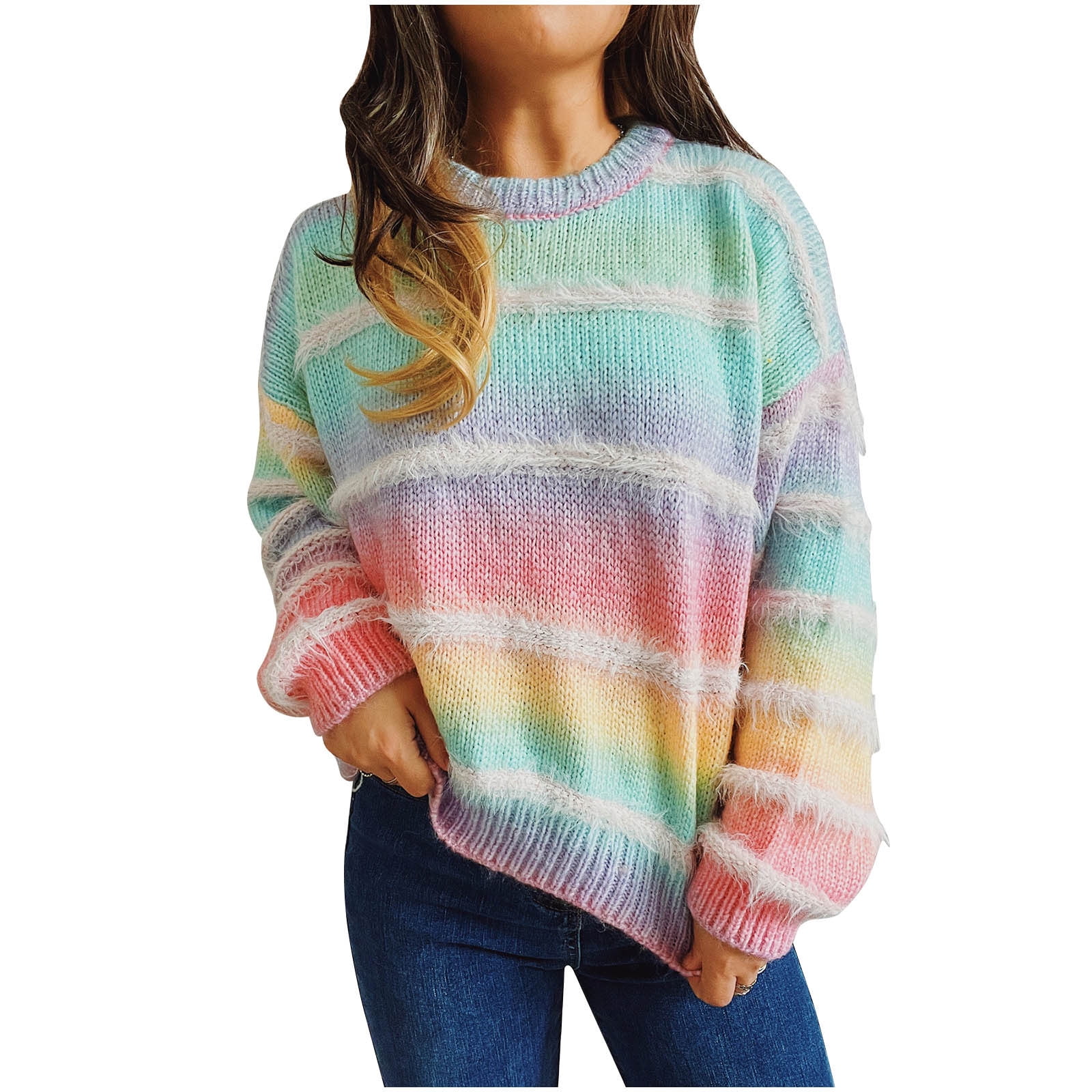 Click here for Cfhntfmh Sweaters For Women Striped Gradient Long... prices