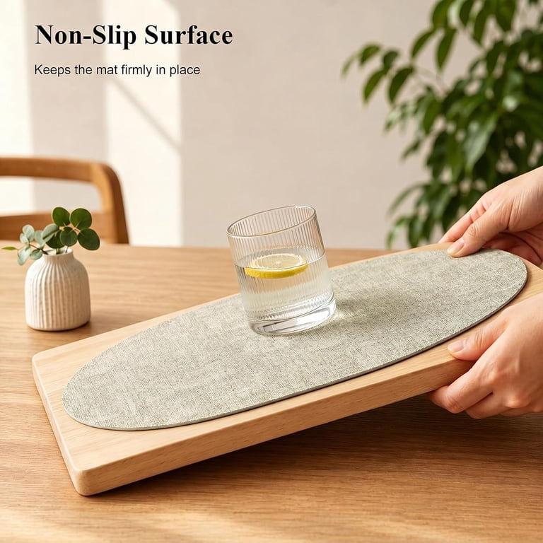 Faux Leather Oval Placemats Set of 6, Sage Green | Non-Slip & Heat ...