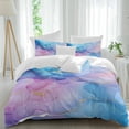4 Piece Duvet Cover Set Queen, Blue Pink Gradient Marble Gold Foil Soft ...