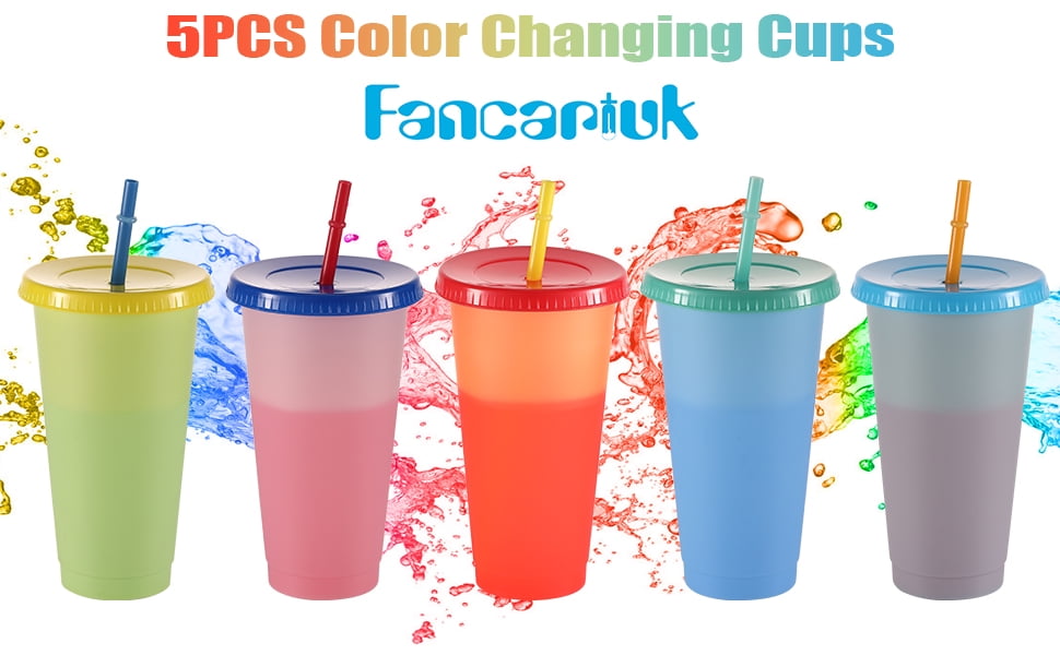 Color Changing Cups, 24 oz 5 Reusable Cold Drink Tumblers, BPA FREE ...
