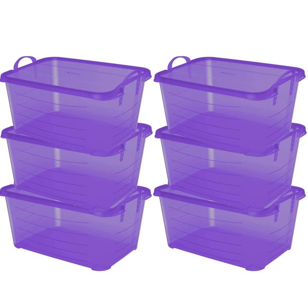 LIFE STORY 13.75 Gallon Stackable Plastic Storage Boxes, Purple, 6 ...