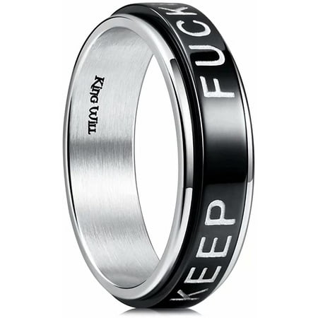 King Will 6mm 7mm 8mm Black/Silver Spinner Stainless Steel Ring Fidget ...