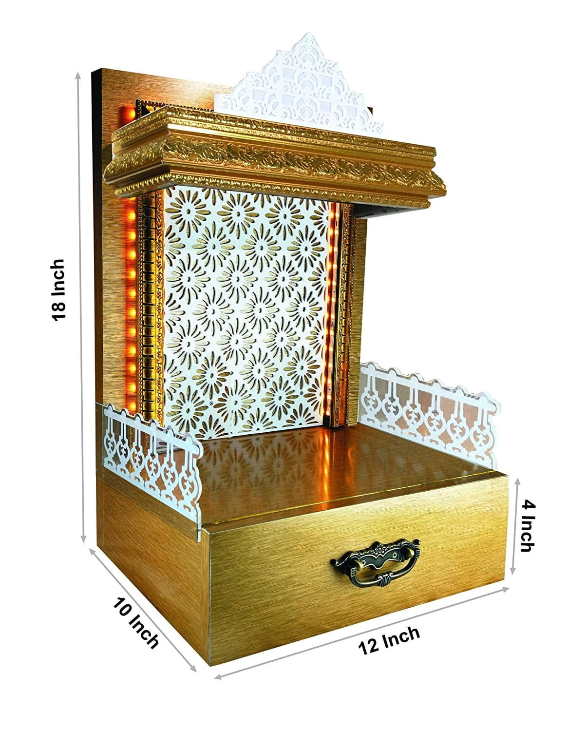 Designer Customized Golden Texture Wooden Temple with LED Lights for ...